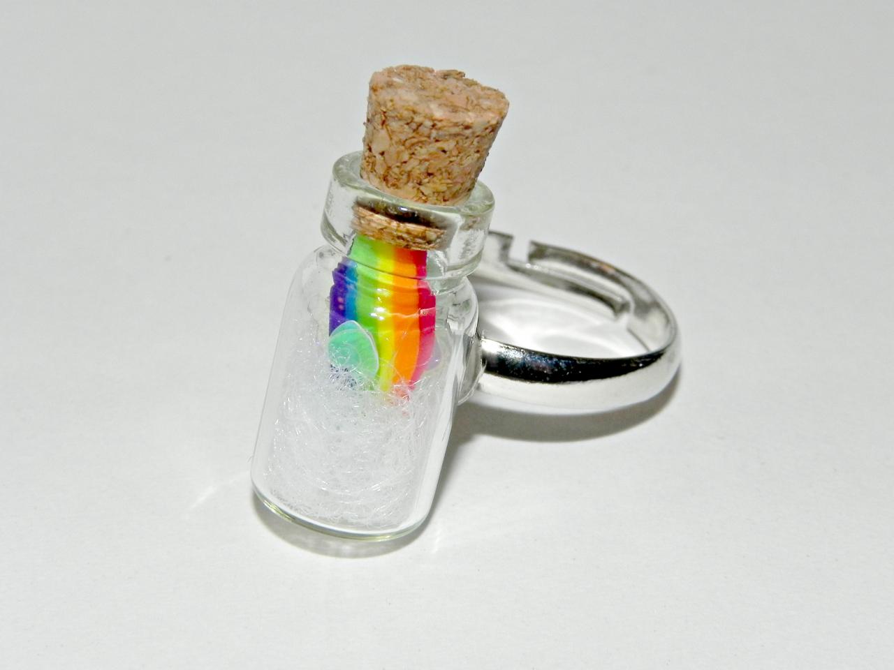 Rainbow/pride Ring, Rainbow Brite Inspired, Mini Bottle Ring, Fully ...